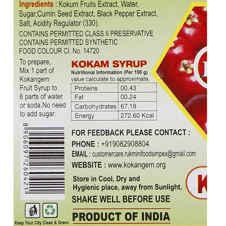 KOKUM SYRUP-500ML - Kokan Gem